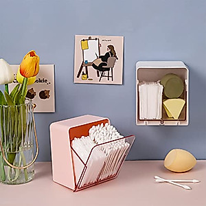 Qtip Holder Canisters Bathroom Cosmetic Makeup Pads Cotton Swabs Storage Organizer Container with 2 Grids, Bathroom Dresser Counter-top Office Desktop Storage Dispenser, Pink