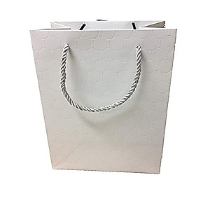 MODEENI White Gift Bags with Handles Medium Size 8x10 Wedding Bags with Silver Handles 12 Bags Pure White Paper Shopping Bags 8x5x10