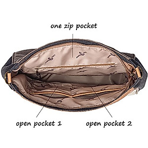 ANNGOTI Canvas & Cowhide Shoulder Bag for Women, Vintage Style with Genuine Leather, Handmade Print Crossbody Bag with Zipper Top & Adjustable Strap