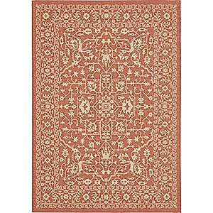 Unique Loom Outdoor Botanical Collection Area Rug - Allover (7' 1" x 10' Rectangle, Terracotta/ Beige)