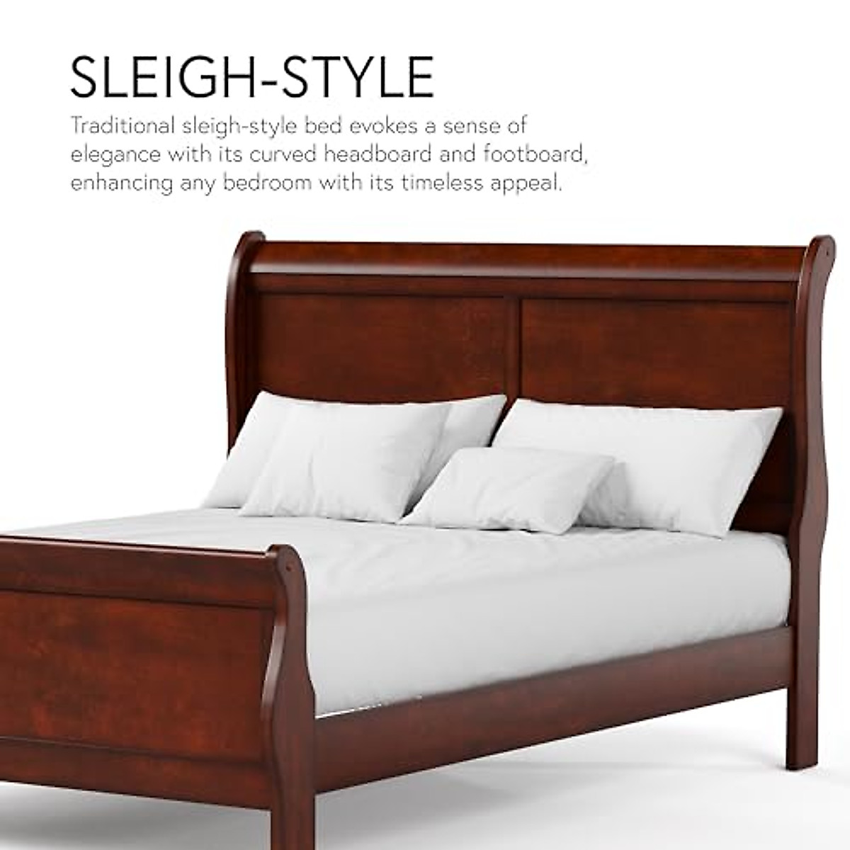 Furniture of America Arabella Traditional Wood Queen Bed Frame with Headboard and Footboard, Elegant Sleigh Design Bedframe for Bedroom, Guest Room, Easy Assembly, Box Spring Required, Cherry
