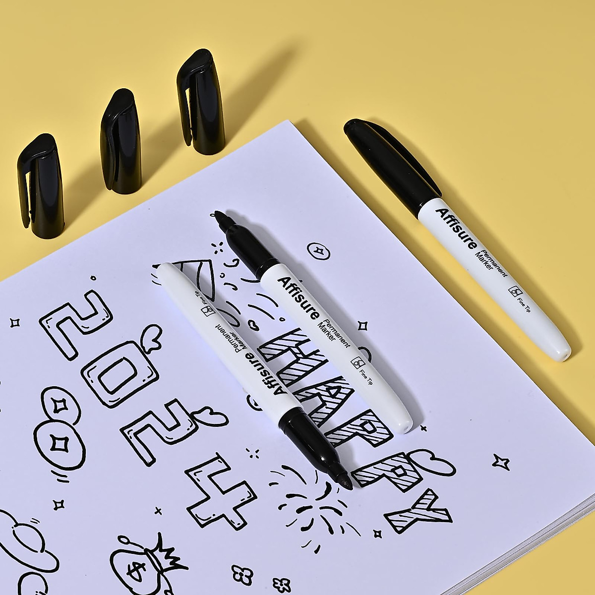 Permanent markers, 100 packs permanent markers bulk, quick drying in one second, waterproof, smooth, not easy to erase, durable, can be marked on glass, tiles and cloth, office supplies