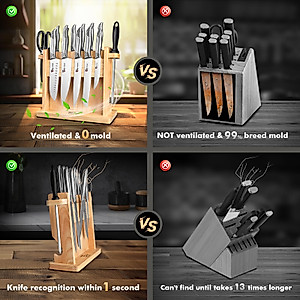 SYOKAMI Kitchen Knife Set, 14 Pieces Japanese Style Knife Block Set with Magnetic Holder, High Carbon Stainless Steel Ultra Sharp Knives for kitchen with Ergonomic Handle and Sharpener, Black Dot