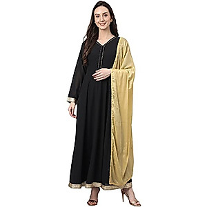 Janasya Indian Women's Black Georgette Solid Kurta with Dupatta(SET578-KR-DPT-A-L)