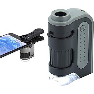 Carson MicroMini 20x LED Lighted Pocket Microscope with Built-in LED and UV Flashlight and Universal Smartphone Digiscoping Adapter Clip & MicroBrite Plus 60x-120x LED Lighted Pocket Microscope