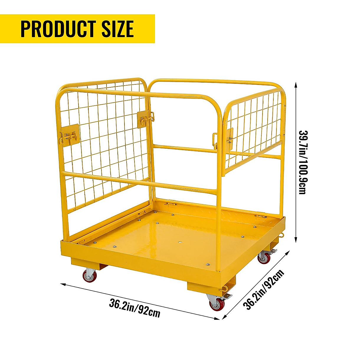 KODOM Forklift Safety Cage 36''x36'', Forklift Work Platform 1200LBS Capacity with 4 Universal Swivel Wheels, Collapsible Lift Basket Aerial Rails Aerial Platform