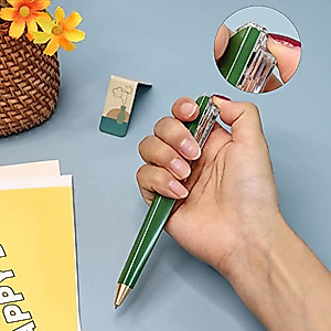 Buqoo Gel Pen and Magnetic Bookmark Set, Retractable Black Ink Ballpoint 0.5mm Writing Pen Magnetic Bookmarks Flags Tab for School Home Office, Green