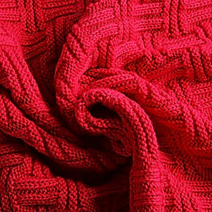 Cable Knitted Throw Blanket Couch Cover Blanket Soft Lightweight Blanket Comfortable Home Decorative Red