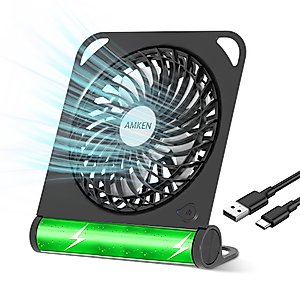 AMKEN Small Table Fans - 2000mAh USB Fan Desk Fan 4 Speeds Adjustable - 200° Tilt Folding Quiet Operation for Office Bedroom Home Desktop Camping