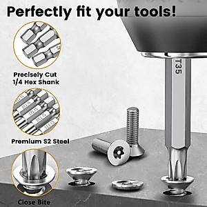 MulWark 14PC Security Torx Bit Set 3" Long Tamper Proof Star Screwdriver Bit Set 1/4" Hex Shank S2 Steel T4 - T40 Magnetic Impact Driver Drill Bits