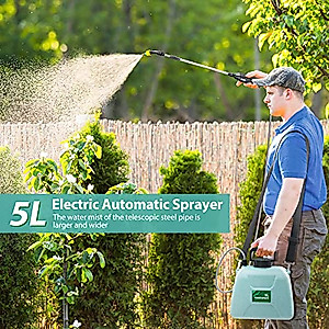 SideKing 1.35 Gallon/5L Battery Powered Sprayer, Electric Sprayer with USB Rechargeable Handle, Portable Garden Sprayer with Telescopic Wand, 3 Mist Nozzles and Adjustable Shoulder Strap