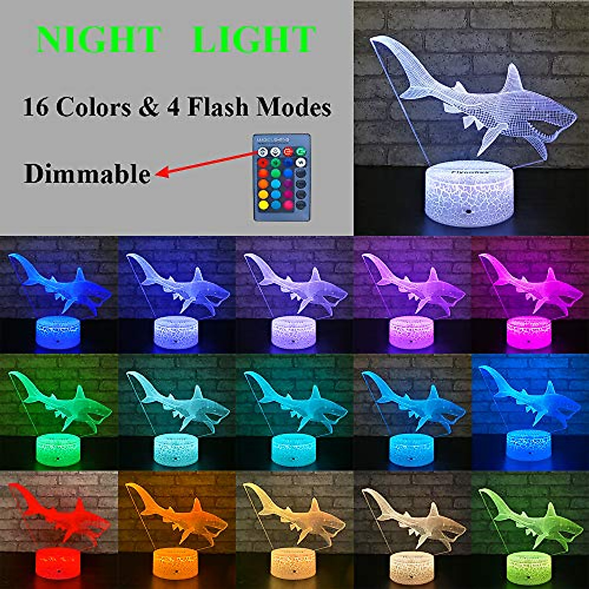 FlyonSea Baby Shark Toys Nightlight,Baby Shark Party Supplies 16 Color Changing Kids Night Light with Touch and Remote Control, Kids Shark Decor Lamp Birthday Christmas Gifts for Kids Boys Baby