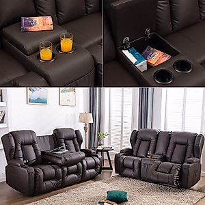 SAMERY RV Loveseat Recliner Sofa, Manual Reclining Loveseat with Console, 2 Seat Recliner Sofa Chair for Living Room RV Theater Recliner Love Seat with Cup Holders/Pockets/Pillows