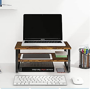 Ekisemio 2-Tier Monitor Stand Riser, Wood Desk Organizer Stand for Laptop, Computer, iMac, Pc, Printer, Black