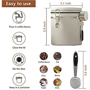 Charwin Airtight Coffee Canister, Stainless Steel Coffee Container CO2 Valve Vacuum Coffee Bean Storage, 500g/17.6 oz/1.5L with Measure Spoon for Coffee, Tea, Nuts and Powders Creamy White