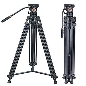 Video Tripod System, Cayer BV30L 72 inch- Professional Heavy Duty Aluminum Twin Tube Tripod, K3 Fluid Head, Mid-Level Spreader, Max Loading 13.2 LB, DSLR Camcorder, Plus 1 Bonus Quick Release Plate
