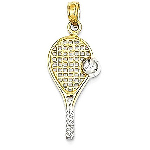 IceCarats 14K Yellow Gold Tennis Racquet Necklace Charm Sports Pendant 28mm x 10mm Only