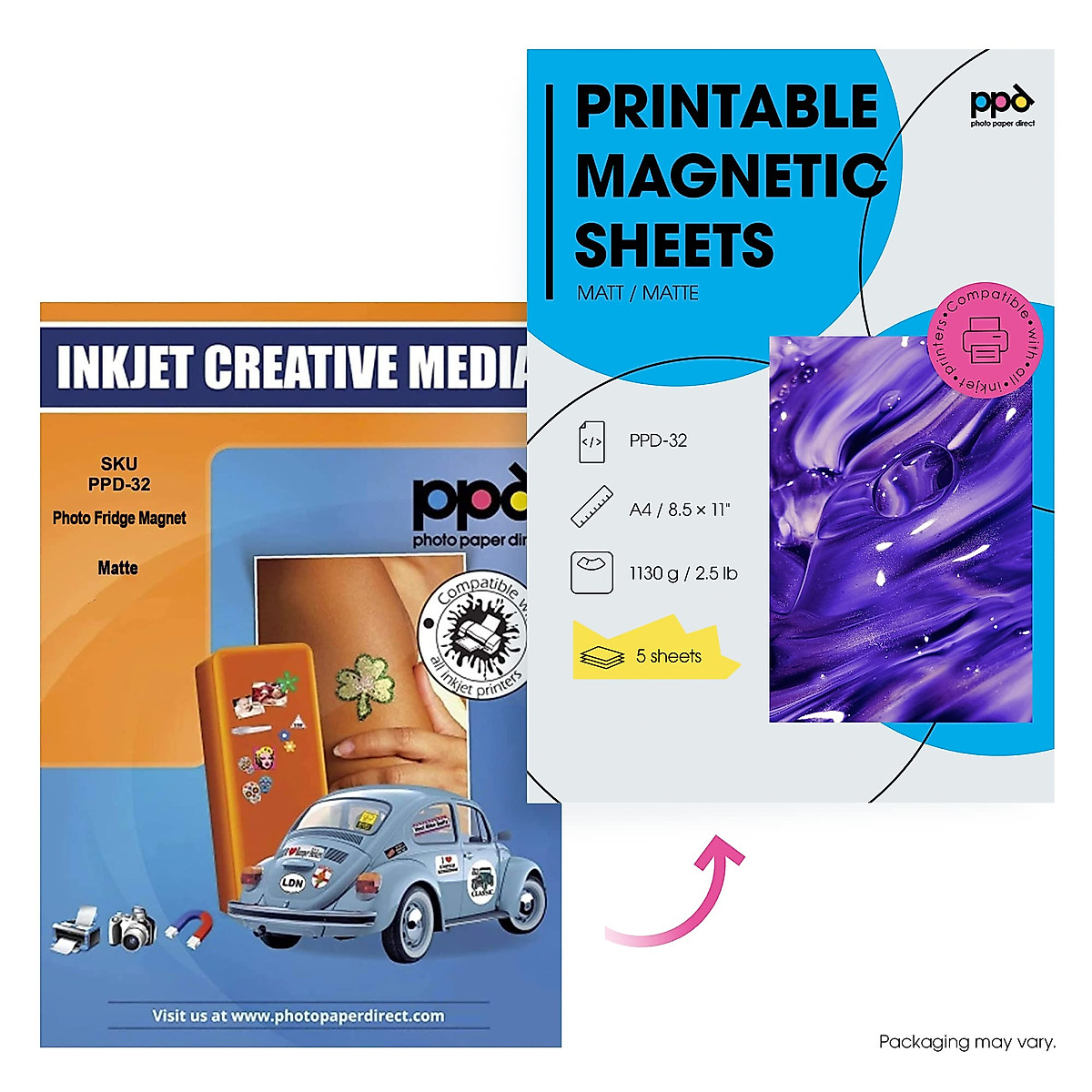 PPD Printable Inkjet Magnetic Sheets Matte Finish Premium 11mil Thick Photo Paper Quality, Instant Dry and Water-Resistant 8.5x11 x 5 Sheets (PPD-32-5)
