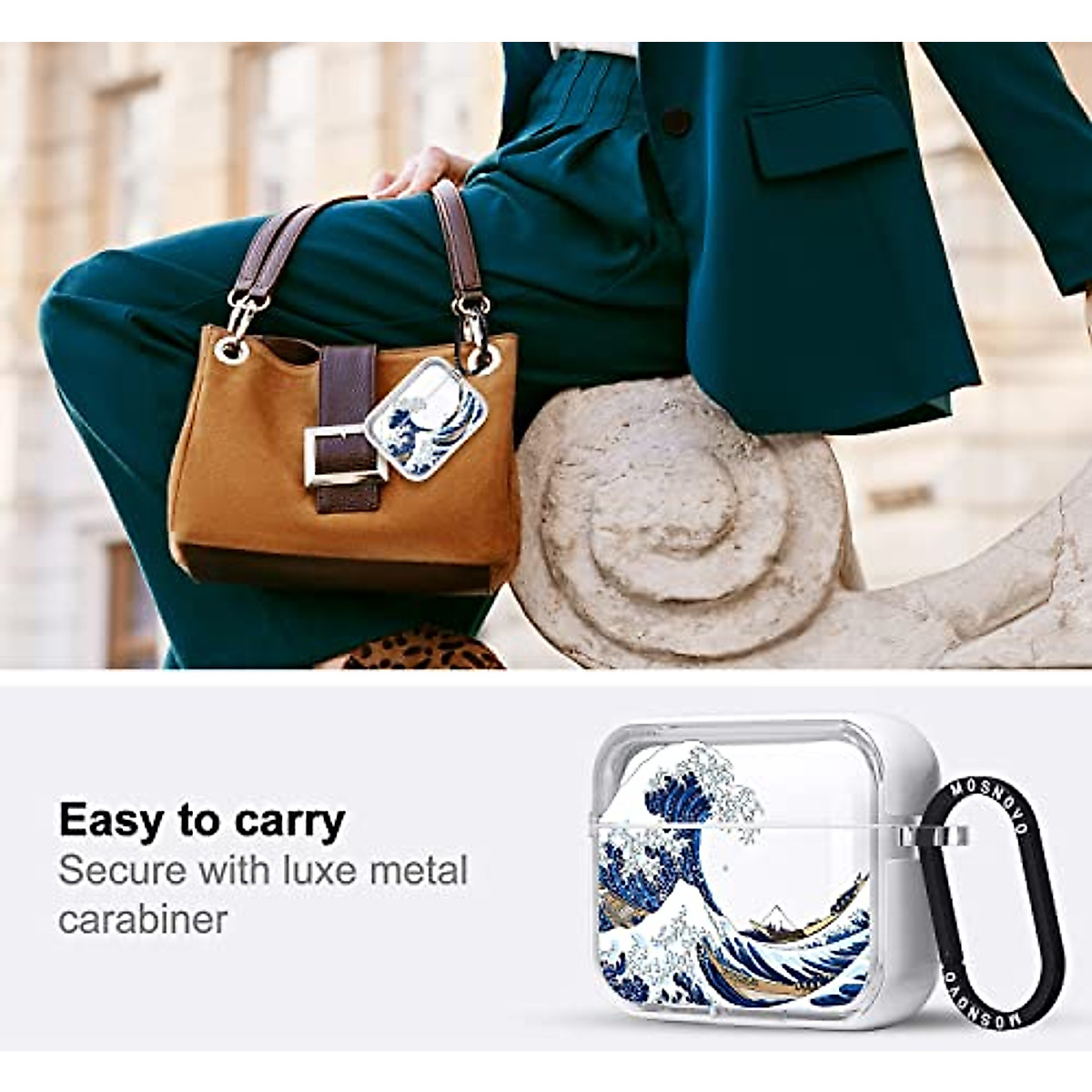 MOSNOVO Airpods Pro 2 Case, Apple Airpods Pro 2 Case, Tokyo Wave Clear Case Design with Luxe Metal Ring Shockproof Protective Cover Case for Airpods Pro Generation