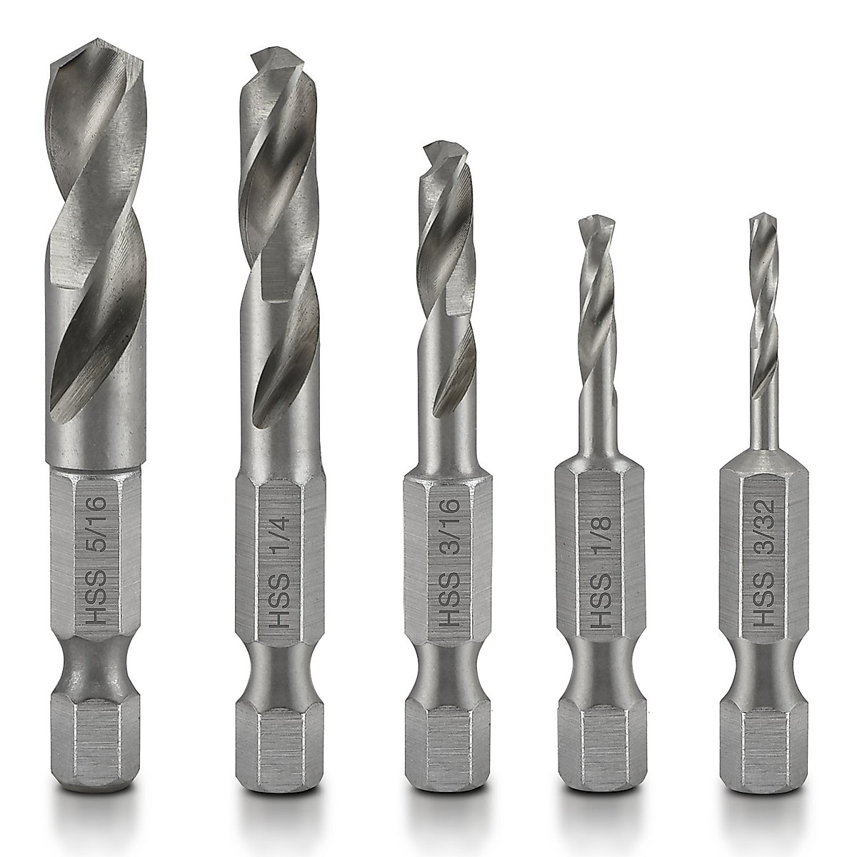 NEIKO 11402A Stubby Drill Bit Set for Metal, 5 Piece 1/4" Quick Change Hex Shank, M2 High Speed Steel for Quick Change, Chucks and Drives Drill Bit Holder Included, Hex Shank Drill Bit Set