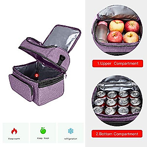 Dual Compartment lunch bag with Shoulder Strap Leakproof Insulated Cooler Bag Tote with Lunchbox Belt for Men Women Adults Work