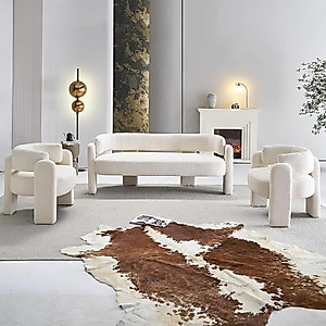 Yoglad Boucle Modern Curved Loveseat Sofa,Contemporary Small Couch,Teddy Upholstered Leisure Sofa,for Living Room,Bedroom,Reading Lounge(3 Piece Set Beige)