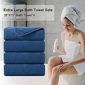 Tigona 4 Pack Bath Towels Extra Large 35"x 70"Highly Absorbent Quick Dry Large Bath Towels Oversized Microfiber Bath Sheets Soft Bulk Towels for Bathroom Kitchen Spa Hotel Gym Pet(Navy)