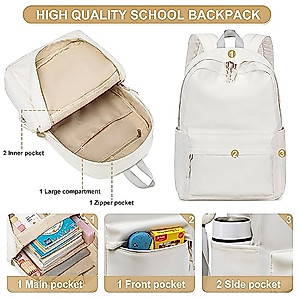School Backpack for Teen Girls Women Laptop Backpack College Bookbags Middle School Travel Work Commuter Back Pack(Solid Beige)