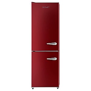 iio 24" 11 Cu Ft Bottom Freezer Retro Refrigerator, Fridge for Bedroom, Multiflow 360°, Small Mini Ice Cube Tray, 1 Fruit container, LED, Dorm Office Beverage Quiet Compressor, Wine Red (Left Hinge)