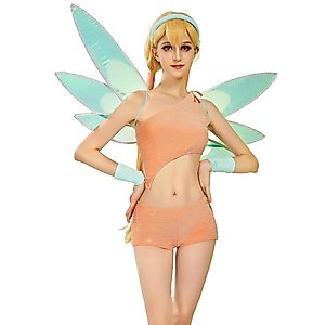 Winx Club Women's Stella Cosplay Fairy Costume Outfit One-shoulder Top and Shorts with a Pair of Wings