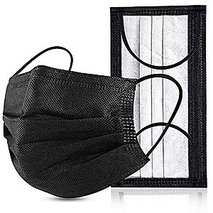 Black Disposable Face Masks 4 Layers Protection 50Pcs, Breathable Dust Mask Mouth Covers for Adult