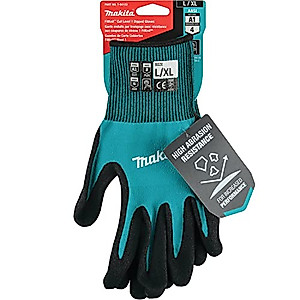 Makita Unisex FitknitÂ™ Makita T 04123 FitKnit Cut Level 1 Nitrile Coated Dipped Gloves Large X Large , Teal/Black, Large X-Large US