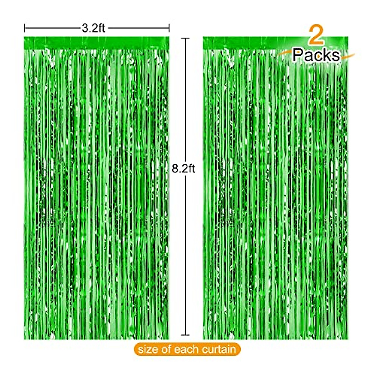 CHRORINE 2pcs 3ft x 8.3ft Green Tinsel Foil Fringe Curtains Streamers Backdrop for Green Birthday Jungle Safari Tropical Party Christmas Decorations