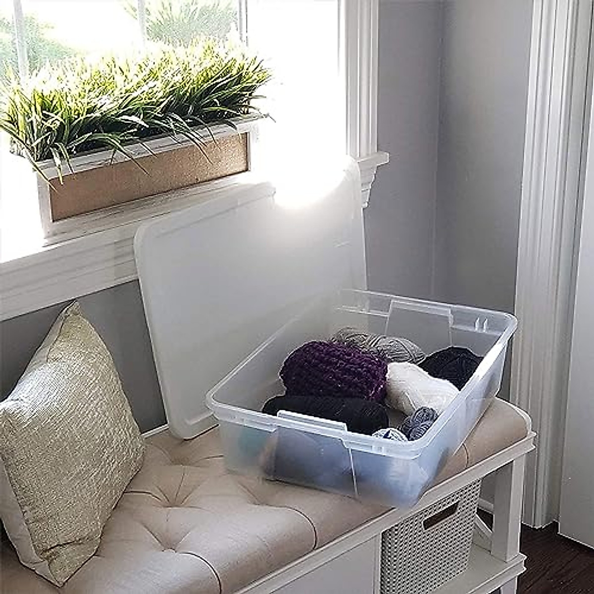 HOMZ 28 Quart Snaplock Clear Plastic Storage Tote Container Bin with Secure Lid and Handles for Home and Office Organization, (4 Pack)