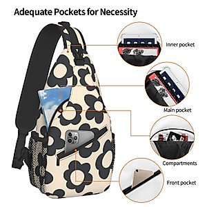 Vintage Groovy Flowers Sling Bag Travel Hiking Stitch Crossbody Backpack Chest Shoulder Daypack for Purses Women Men's Unisex Cycling Gym