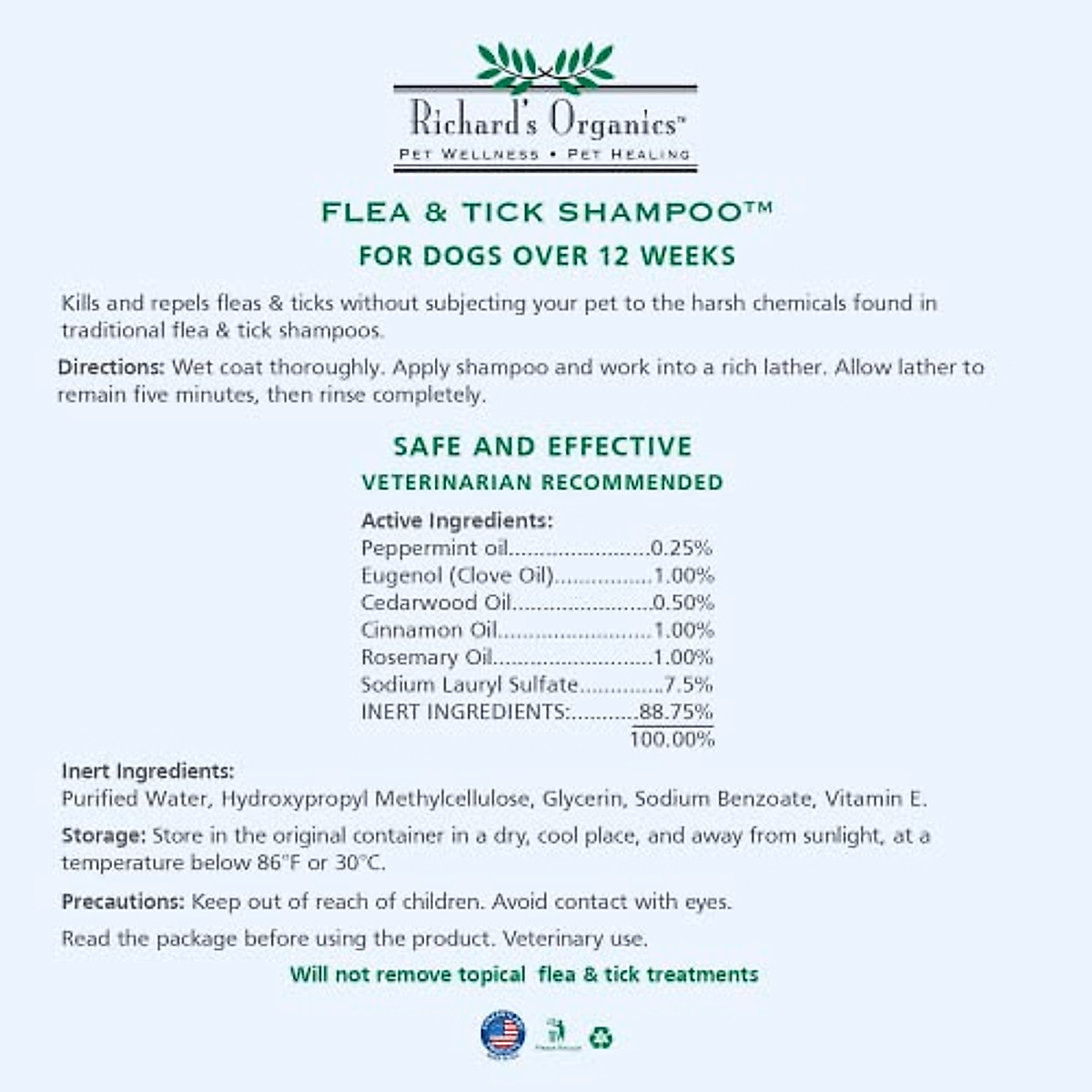 Richard’s Organics Flea&Tick Shampoo for Dogs-100% All-Natural Actives Kills Fleas,Ticks&Repels Mosquitos-Flea Shampoo is Gentle,Won’t Dry Skin,Great Smelling Essential Oils (12oz bottle),FG00440