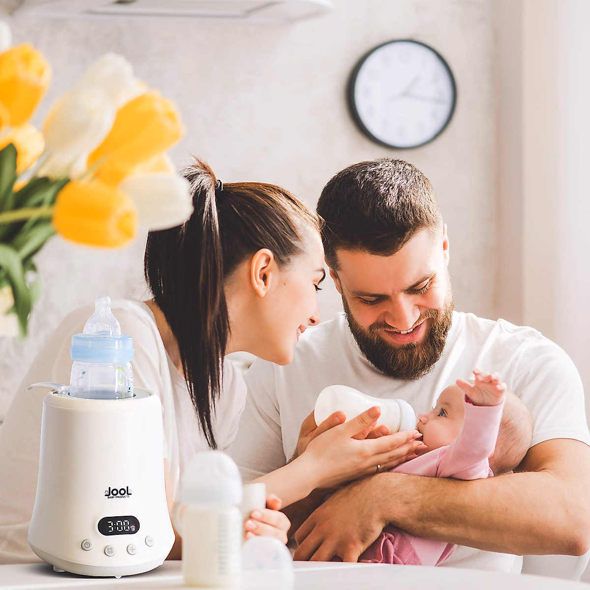 Baby Bottle Warmer - Quick Heating & Keep Warm Mode, Digital Display, Time Chart on Warmer, Heats Milk, Breast Milk, Formula, Juice, Fits Most Standard Bottles - Jool Baby