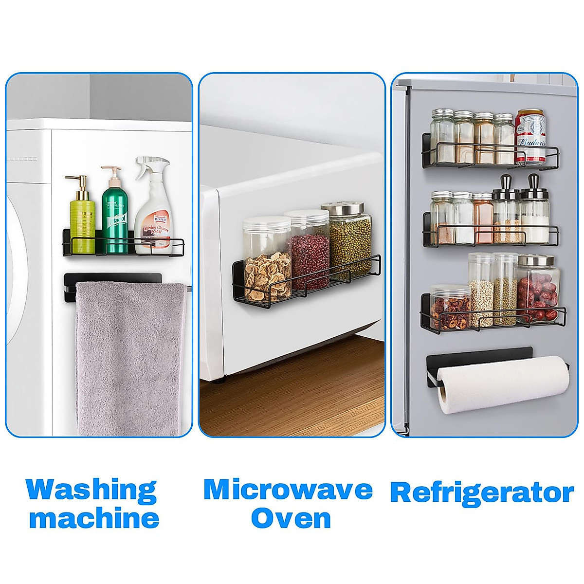 RedCall 5 Pack Magnetic Shelf with Magnetic Paper Towel Holder,Moveable Fridge Magnetic Spice Rack for Microwave Oven,Spice Jars Racks Holder,Magnet Kitchen Refrigerator Organization Storage