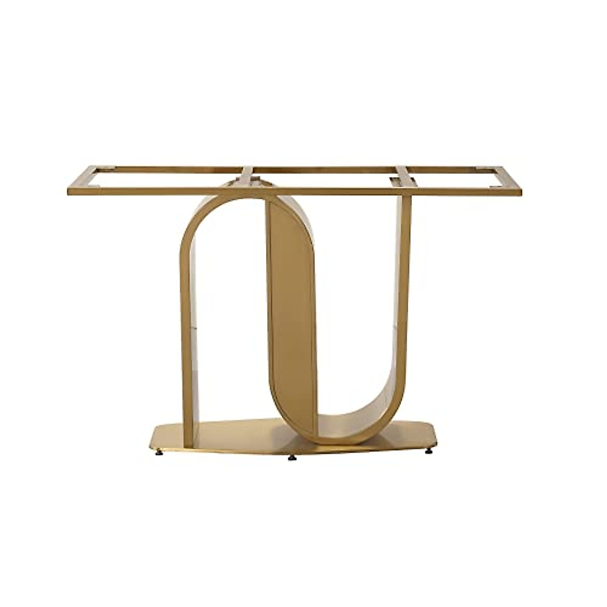 HomSof Contemporary Dining Table Set Sintered Stone Top and U Shape Pedestal Base Finish with 6 pcs Chairs, 7 Pieces, White+Gold