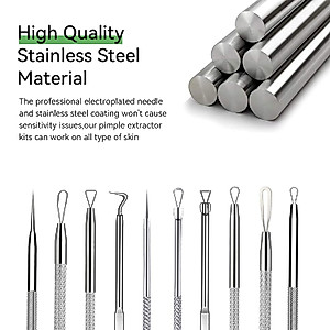 15 PCS Blackhead Remover Pimple Popper Tool Kit,Black Head Removal Extractor for Acne Comedone Whitehead Popping Zit Blemish Facial Skin Care Tools with Metal Case