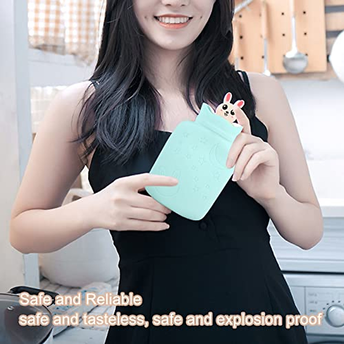 Silicone Hot Water Bottle, Beautiful Microwave Heating, Explosionproof, High Temperature Resistant, Hot Compress Hot Water Bottle (Blue)