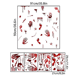 Halloween Bloody Wall Stickers Spooky Bloody Handprint Footprint Window Stickers Easy to Apply and Remove, Vivid Halloween Spooky Stickers Perfect for Halloween Party Indoor Outdoor Decorations