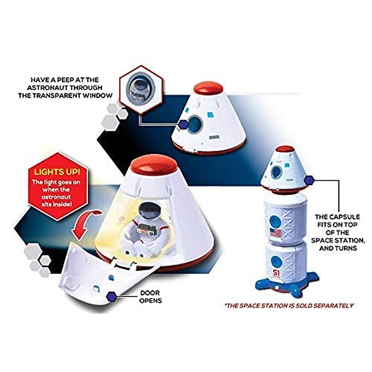 ASTRO VENTURE Deluxe Space Playset Toy - Space Shuttle, Space Station & Capsule, Space Rover & Rocket w/Lights and Sound - Space Toys for Boys and Girls