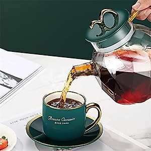 CXDTBH Tea Cup Glass Kettle European Household Ceramic Nordic Coffee Cup and Saucer Utensils Afternoon Tea Set (Color : D, Size : 4-cup kit)