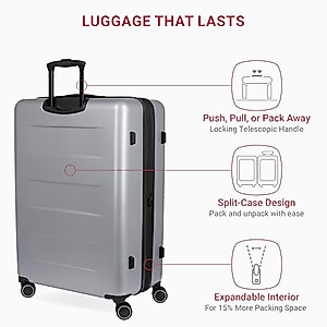 SwissGear 8020 Eclipse Hardside Expandable Luggage with Spinner Wheels, Ultimate Grey, Checked-Large 27-Inch
