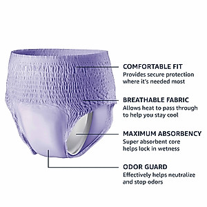 Amazon Basics Incontinence Underwear for Women, Protective, Disposable, Postpartum, Maximum Absorbency, X-Large, Lavender, 16 Count