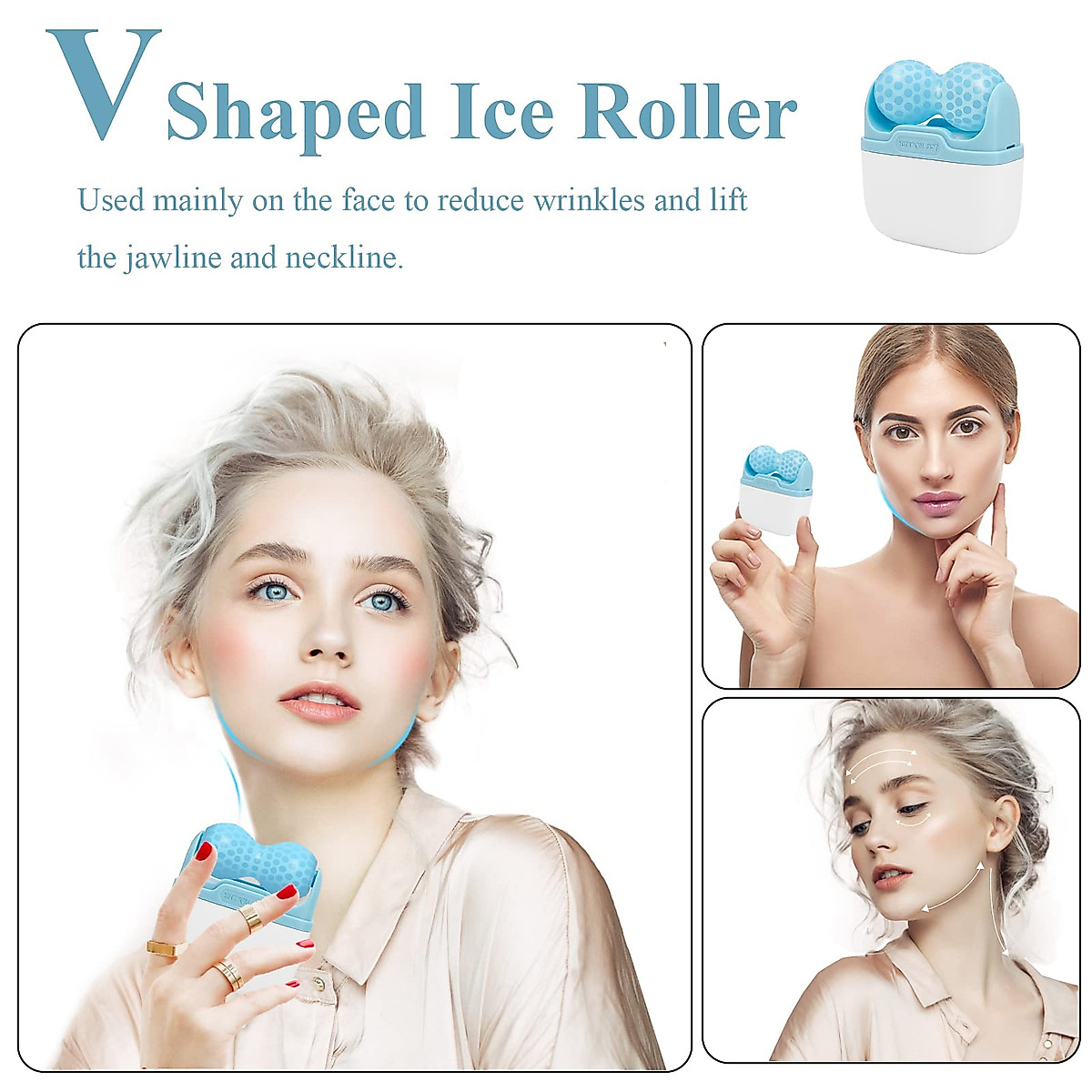 Ice Roller for Face, Ice Face Roller Skin Care Tools, 2 in 1 Face Massager Eye Roller for Puffy Eyes Migraine Relief, Reduce Wrinkles, Relieve Muscle Soreness, Relieve Sunburn and Redness, Blue
