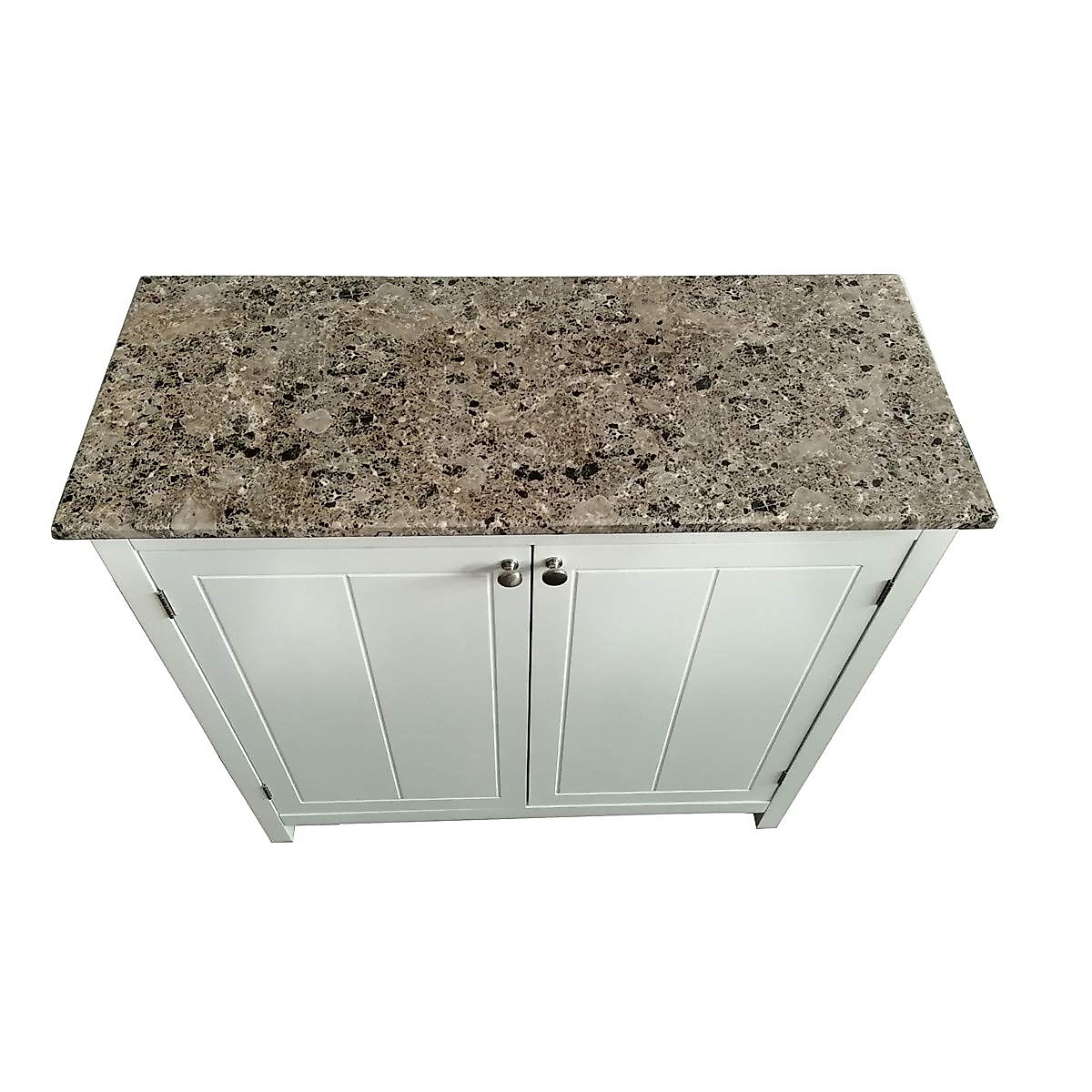 Kings Brand Furniture - Haber Marble Finish Top White Kitchen Island Storage Cabinet