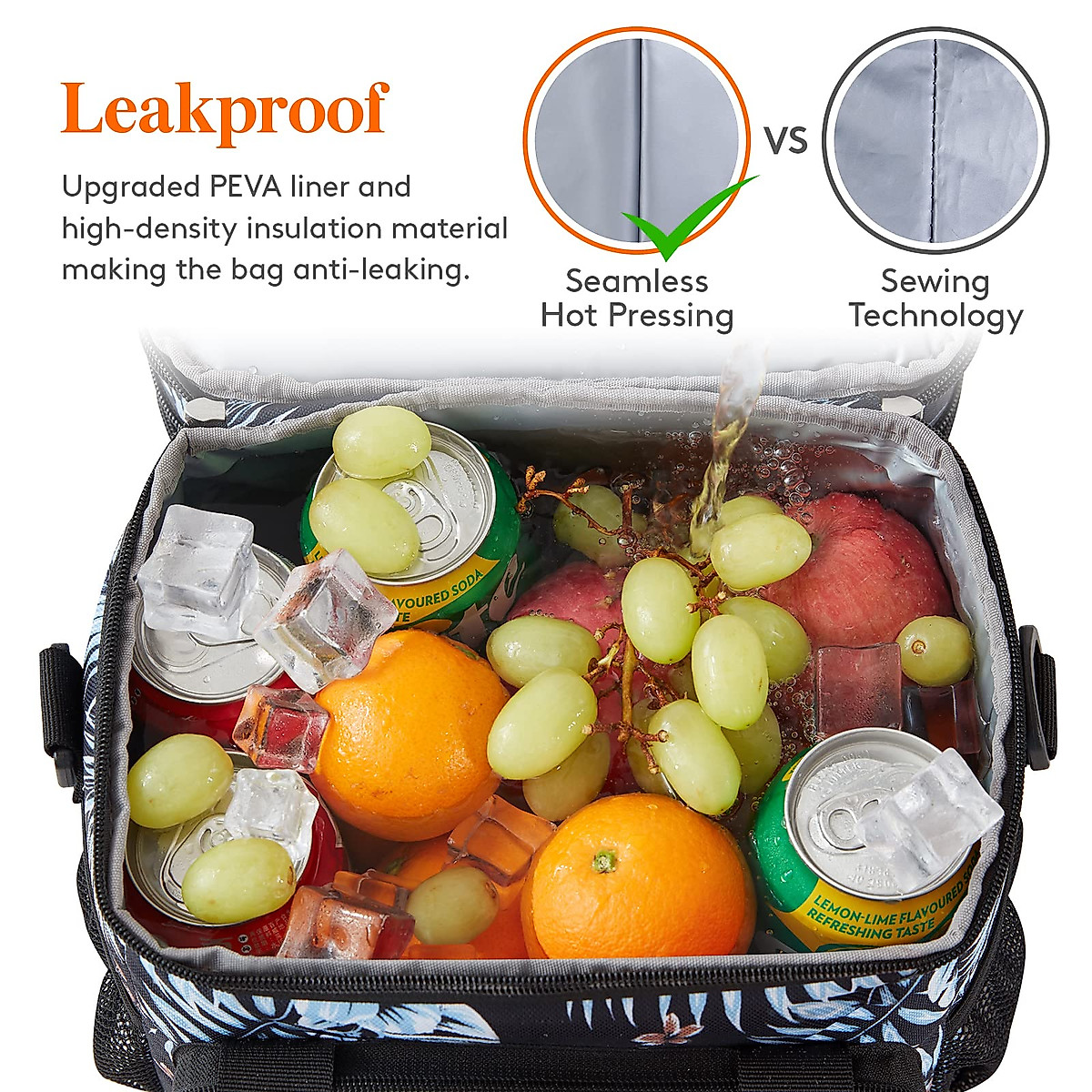 Lifewit Lunch Box for Men Women Double Deck Lunch Bag, Large Insulated Soft Cooler Bag, Leakproof Soft Meal Prep Lunch Tote with Shoulder Strap for Adults for Work/Flight/Travel, 12L/16Can, Flower