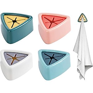 AKOAK Towel Hook, Self Adhesive Wall Hand Towel Rack, Triangular Plastic Rag Storage Rack, Can be Used in Bathrooms, Kitchens and Homes, Cabinets - Pack of 4